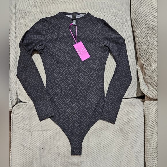 Fendi | Tops | Nwt Fendi Skims Mock Neck Long Sleeve Bodysuit In Black Size Large | Poshmark